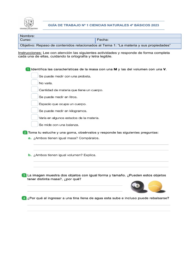 Guía Nº1 La Materia y Propiedades 2023 | PDF