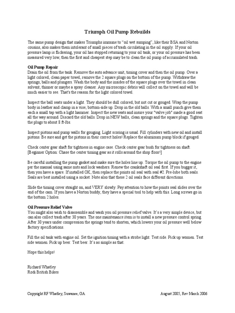 Triumph Oil Pumps | PDF | Pump | Valve