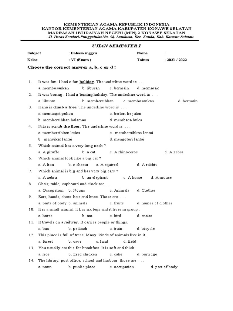 soal semester ganjil kls 6. 2021 | PDF | Semantic Units | Linguistic Morphology
