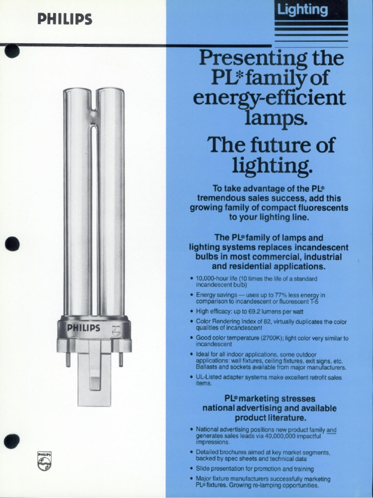 Philips PL Compact Fluorescent Lamps & Adaptor Overview Bulletin 2-85 | PDF