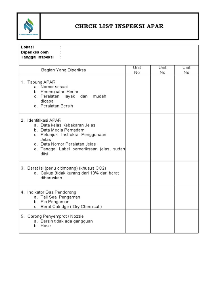 Check List Inspeksi APAR MSK | PDF