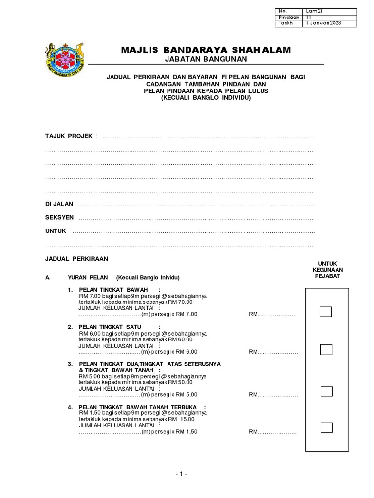 Lam 2f (JADUAL PERKIRAAN DAN FI PELAN - TP,PKPL) | PDF