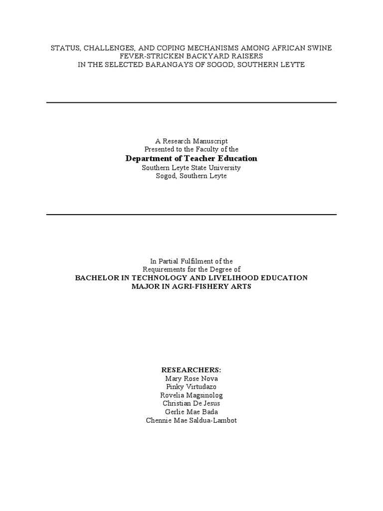 Revised Thesis Proposal ASF Stricken Swine Raisers | PDF | Medical Specialties | Epidemiology