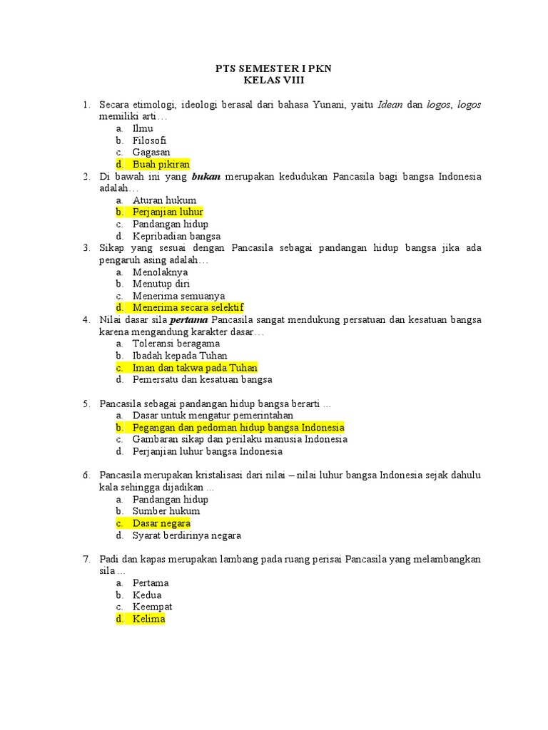 PTS Semester 1 Kelas 8 PKN | PDF