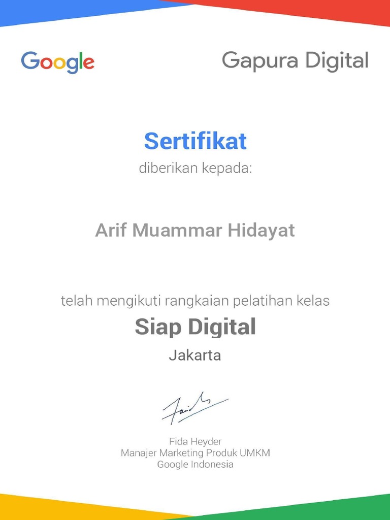 Arif Muammar Google Sertifikat | PDF