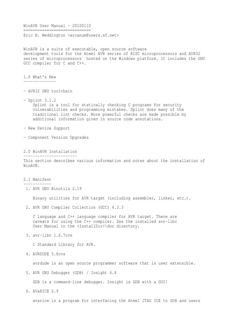 WinAVR User Manual | PDF | Integrated Development Environment | Installation (Computer Programs)