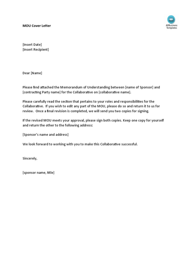 Cover Letter For Memorandum of Understanding (Mou) | PDF