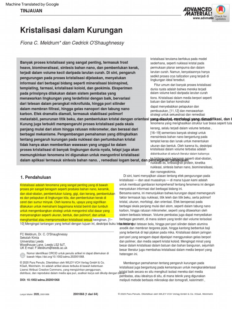 Kristalisasi Dalam Kurungan: Fiona C. Meldrum Dan Cedrick O'Shaughnessy | PDF