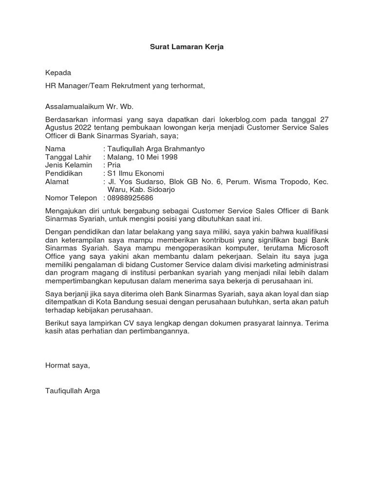 Contoh Lamaran Kerja | PDF