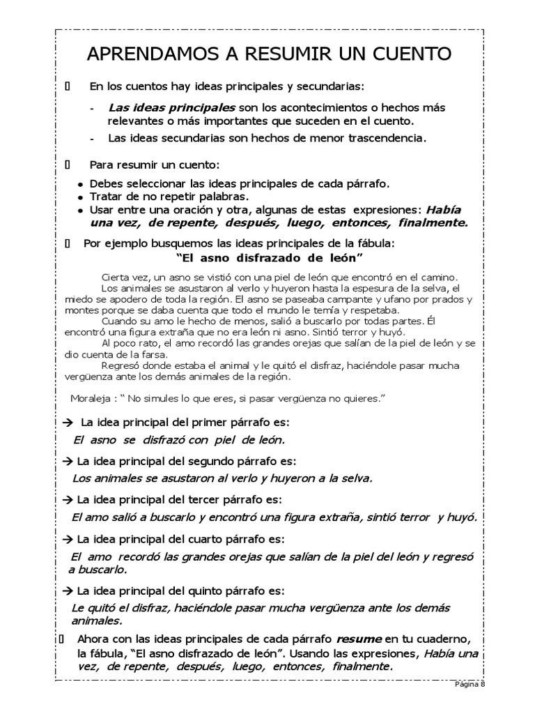 Aprendamos A Resumir Un Cuento | PDF