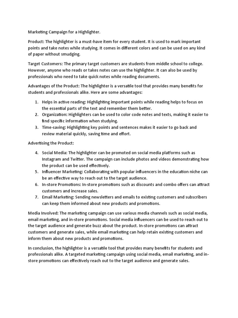 Highlighter Marketing Strategy | PDF