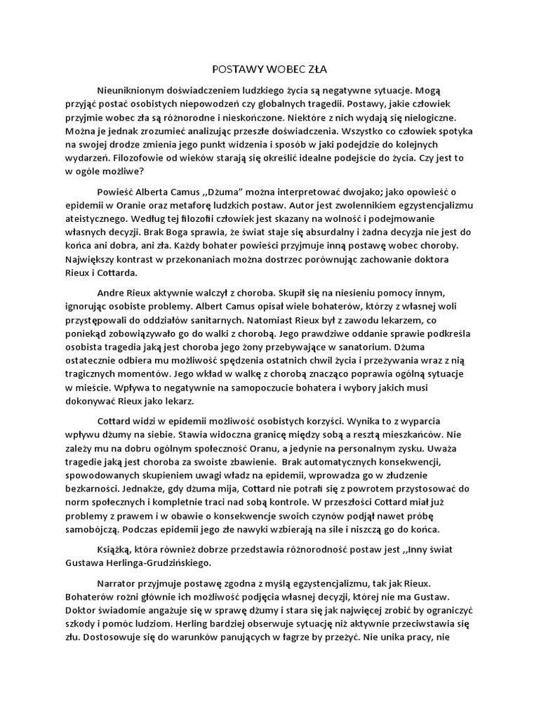 Postawy Wobec Zła Essay | PDF