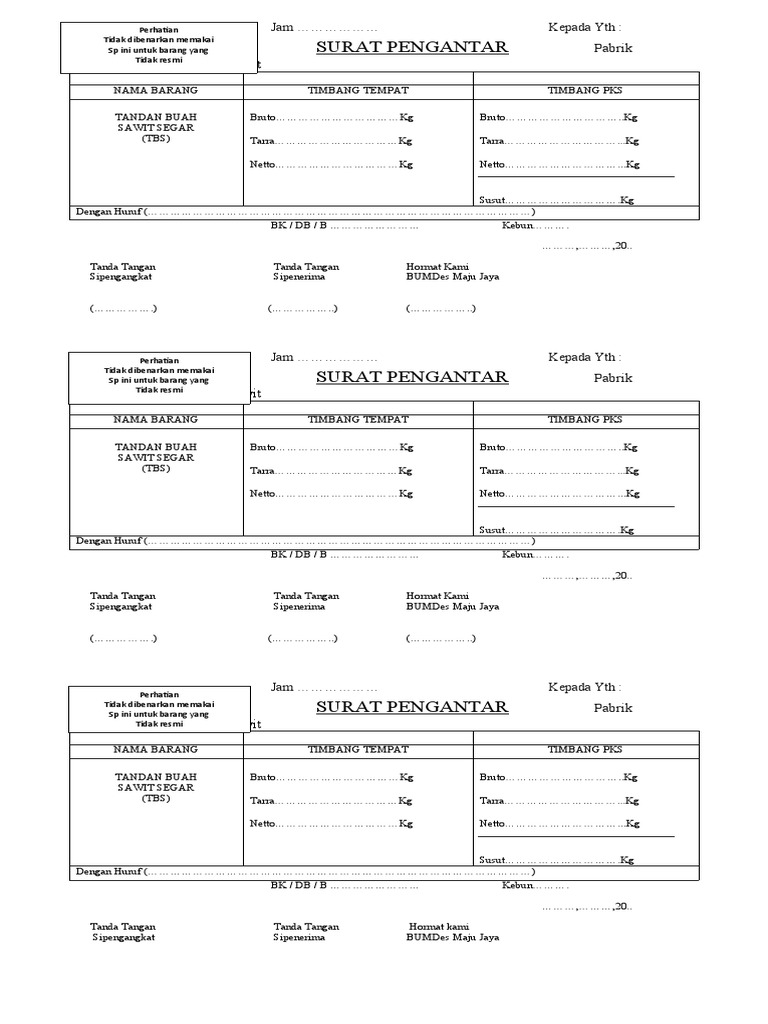 Surat Pengantar: Pabrik Kelapa Sawit | PDF