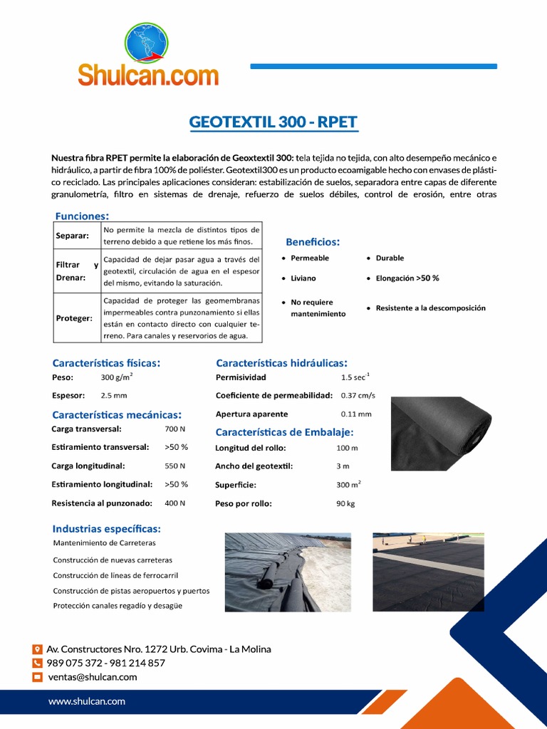 Ficha Técnica - GEOTEXTIL 300 - RPET - SHULCAN | PDF