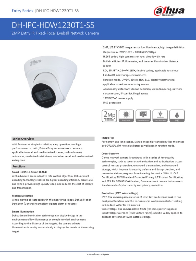 DH-IPC-HDW1230T1-S5: 2MP Entry IR Fixed-Focal Eyeball Netwok Camera | PDF | Camera | Computer ...