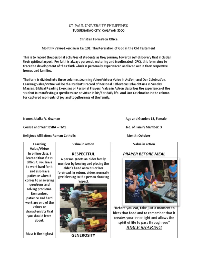 Reflecting on Faith and Values Through Daily Experiences: A Student's ...