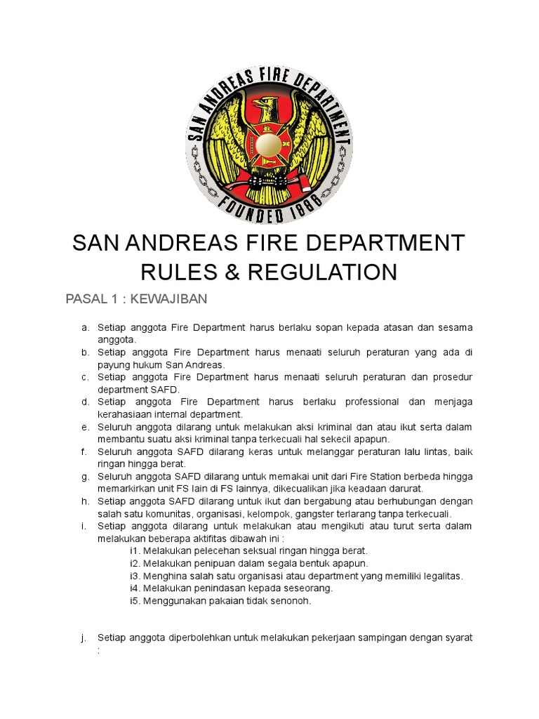 San Andreas Fire Department Rules & Regulation | PDF