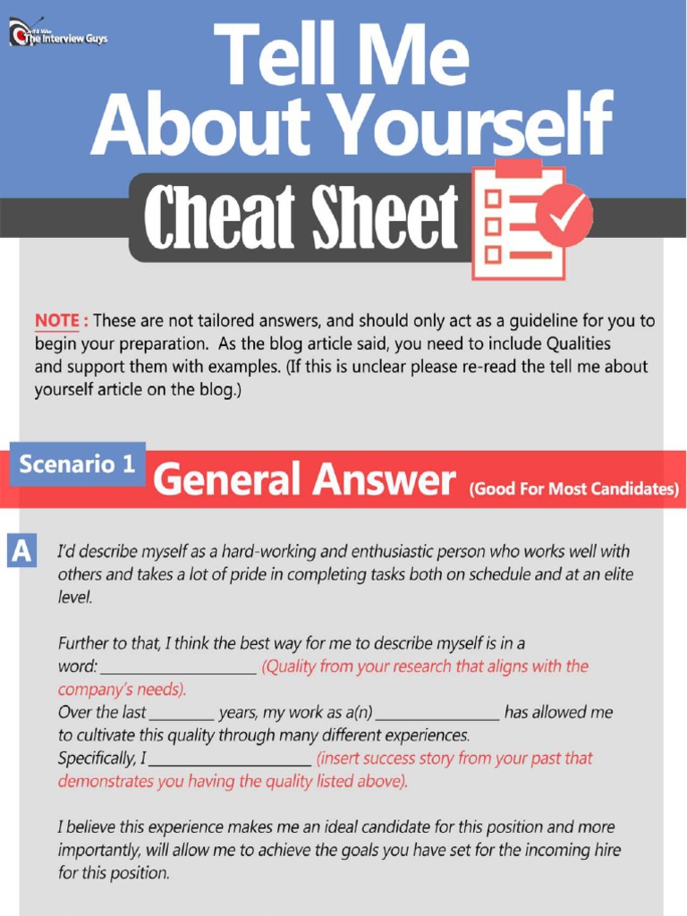 Tell Me About Yourself - Interview Cheat Sheet | PDF | Job Interview ...