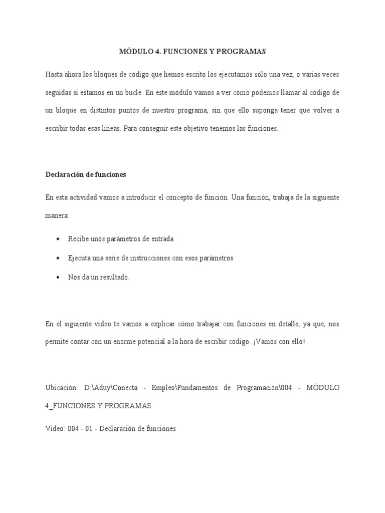 004 - 00 - Módulo 4 Funciones y Programas | PDF | Informática | Programación de computadoras