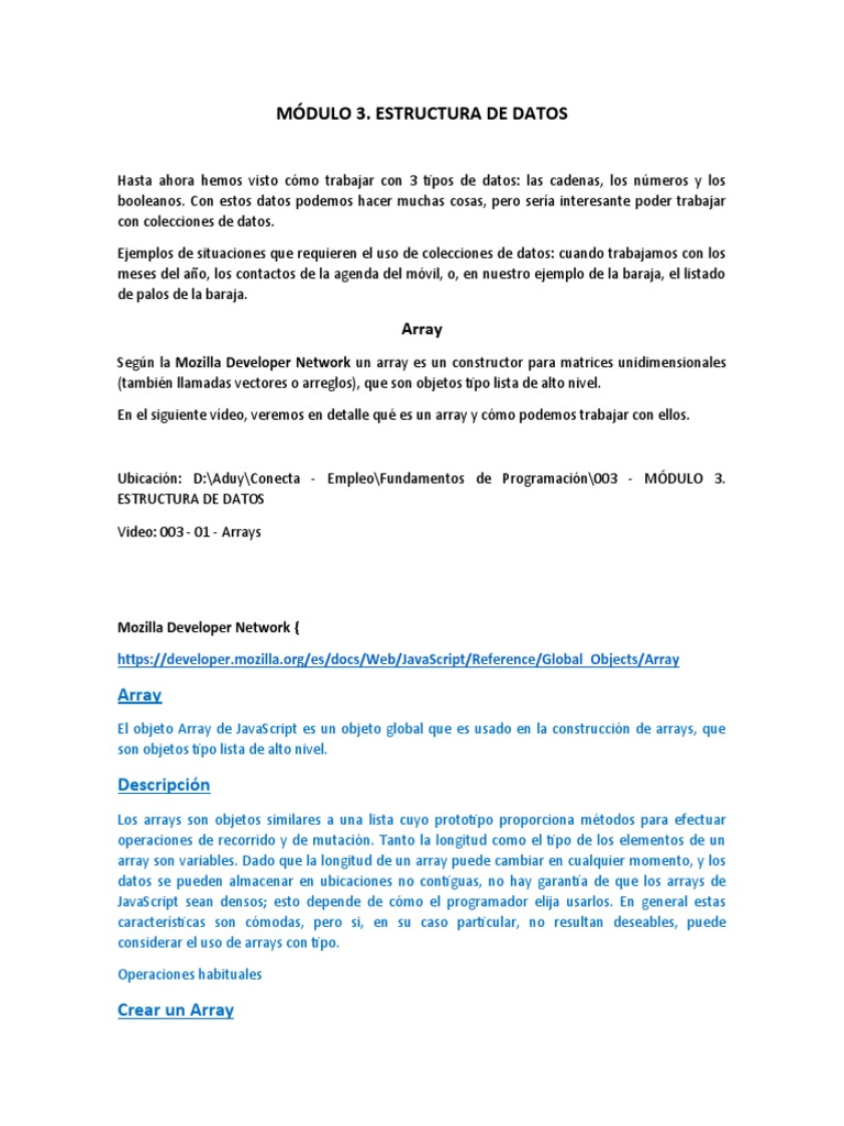 003 - 00 - Módulo 3. Estructura de Datos | PDF | Programación de ...