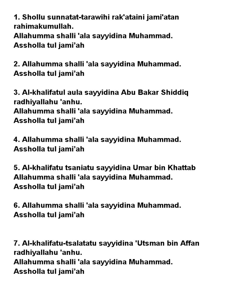 Bacaan Bilal Tarawih Lengkap | PDF