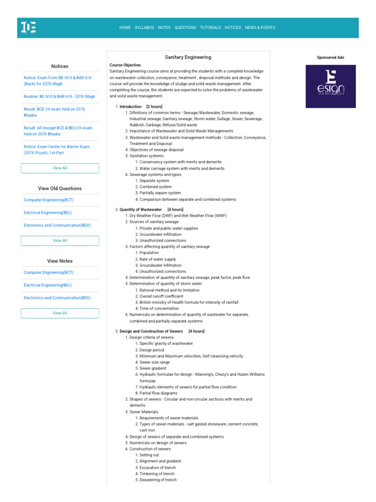 Ioesolutions Esign Com NP Contents Sanitary Engineering Ce 656 | PDF | Sewage Treatment | Sanitation