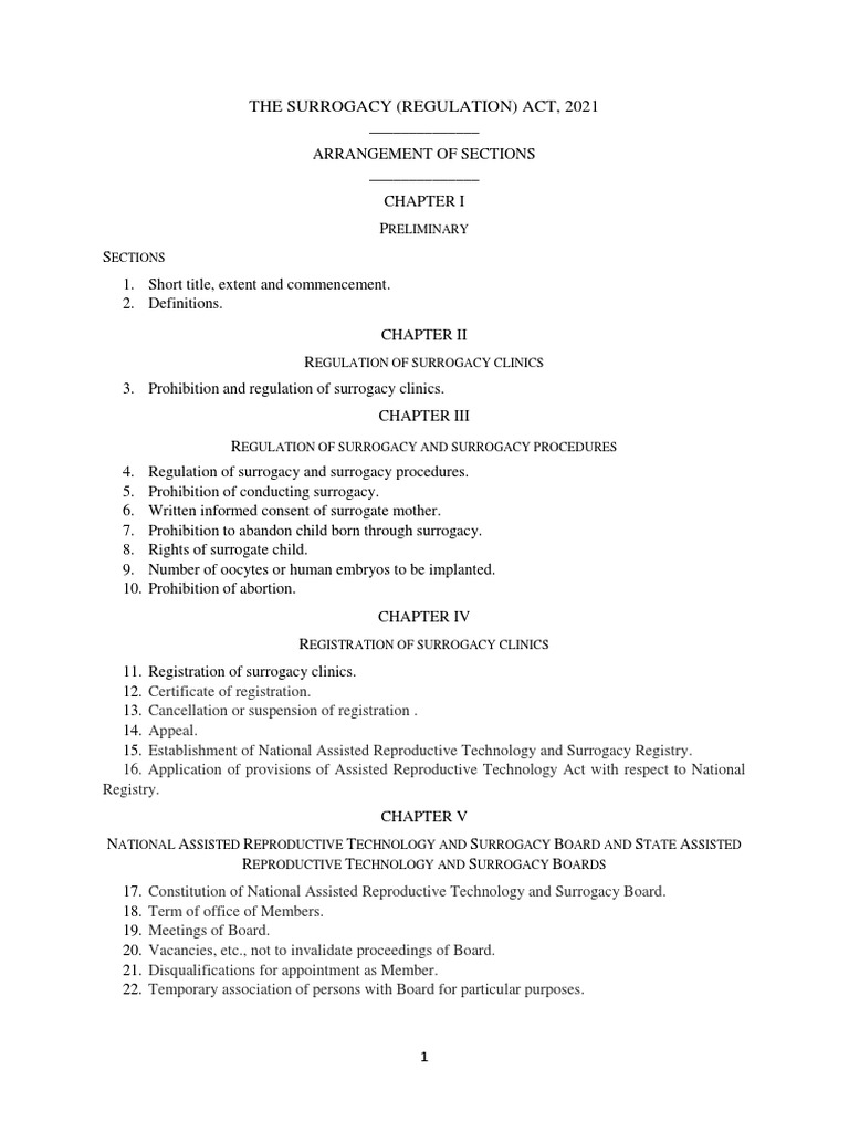 The Surrogacy (Regulation) Act, 2021: Reliminary Ections | PDF ...
