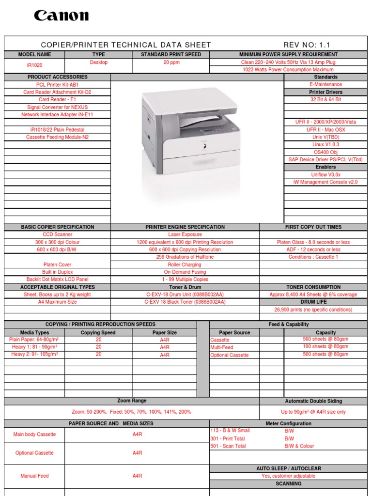 Canon IR1020 Printer Specifications | PDF | Printer (Computing) | Image ...