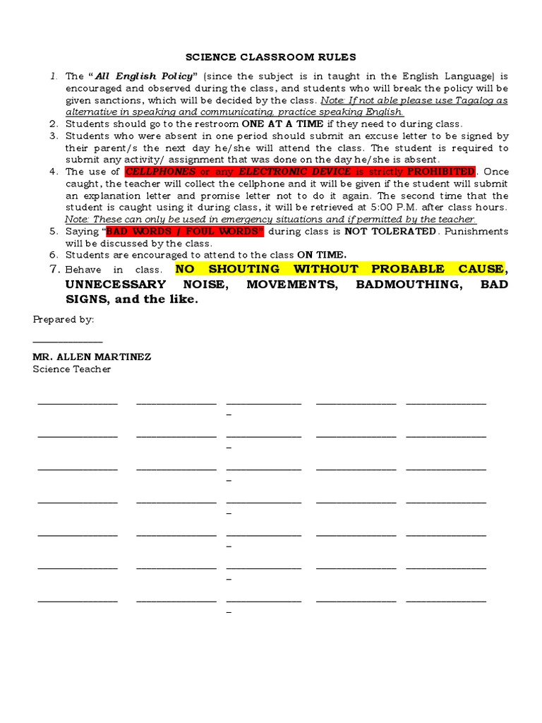 New Science Classroom Rules | PDF | Teachers