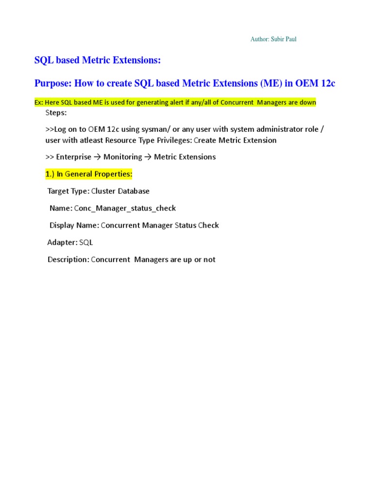 Create SQL Metric Extensions in OEM 12c | PDF | Sql | Databases