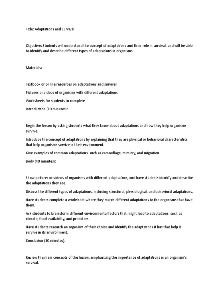 Adaptation and Survival | PDF