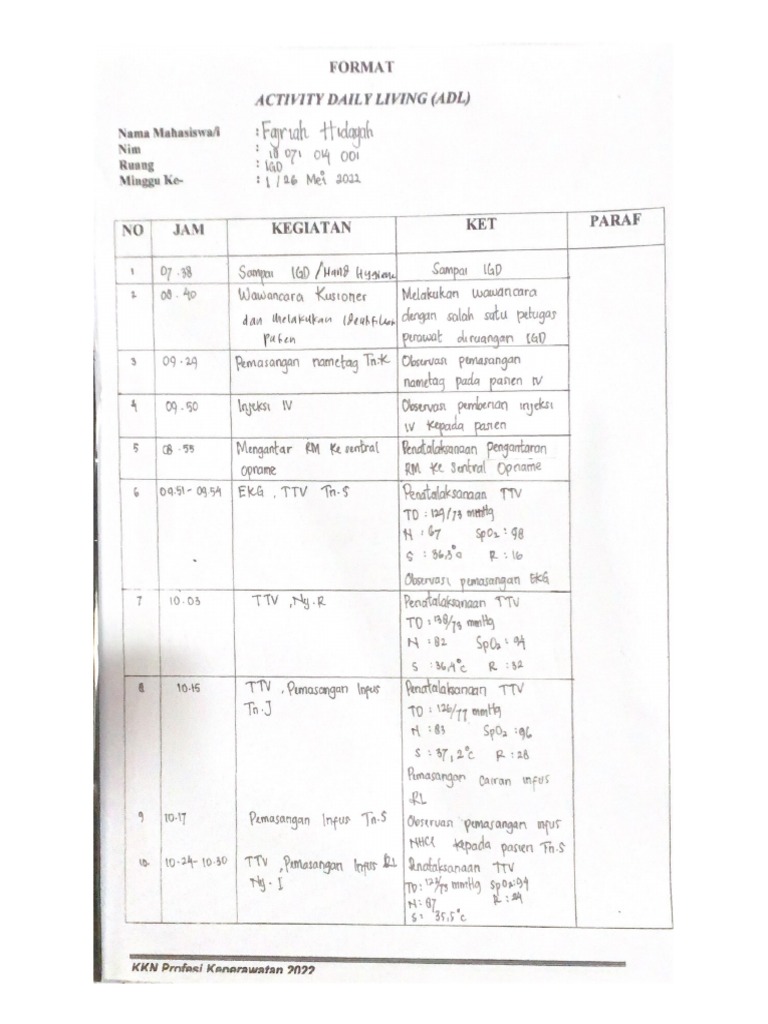 Activity Daily Living (Adl) | PDF