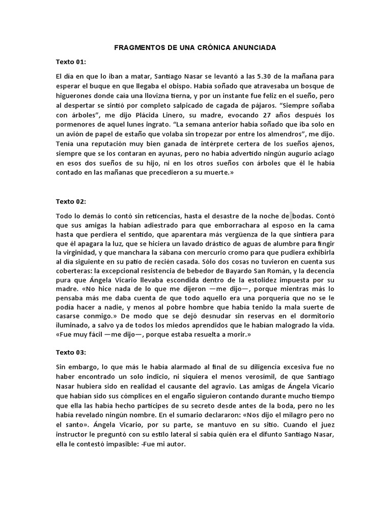 Análisis de "Crónica de una muerte anunciada" | PDF