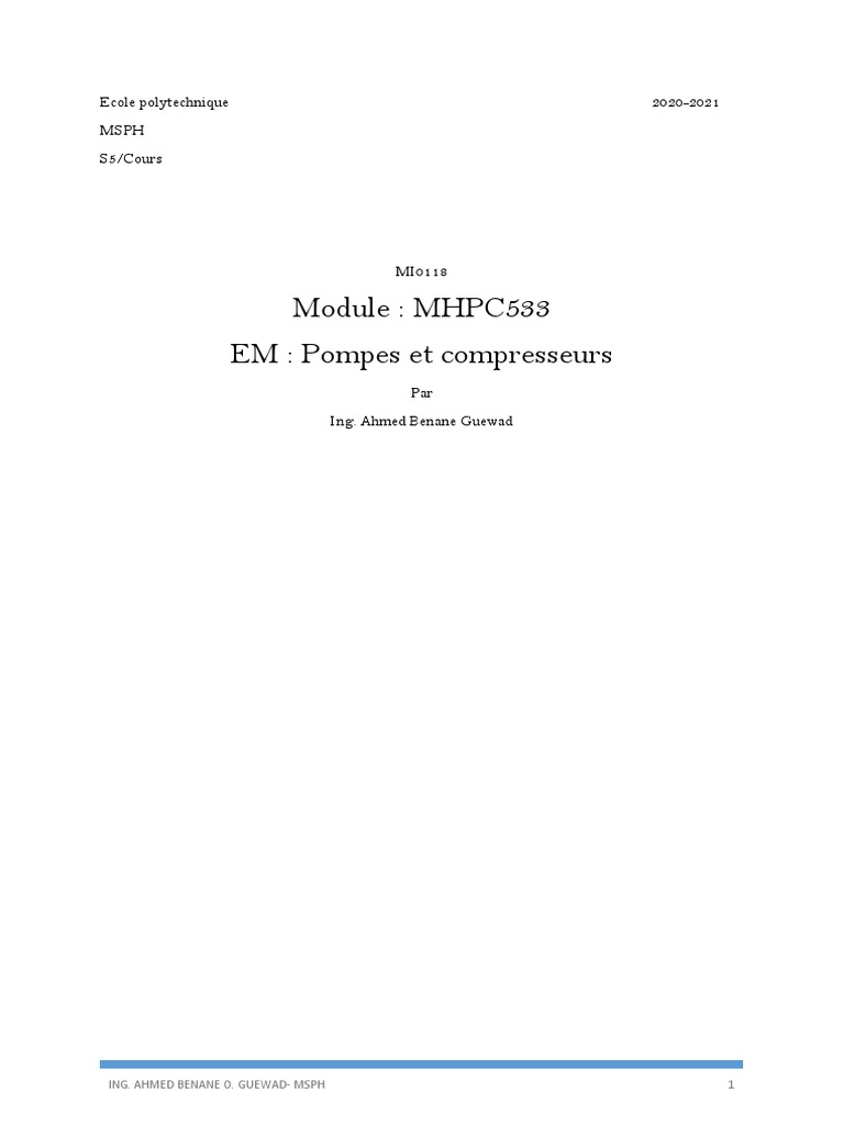 Cours Pompes MPSH | PDF | Pompe | Piston