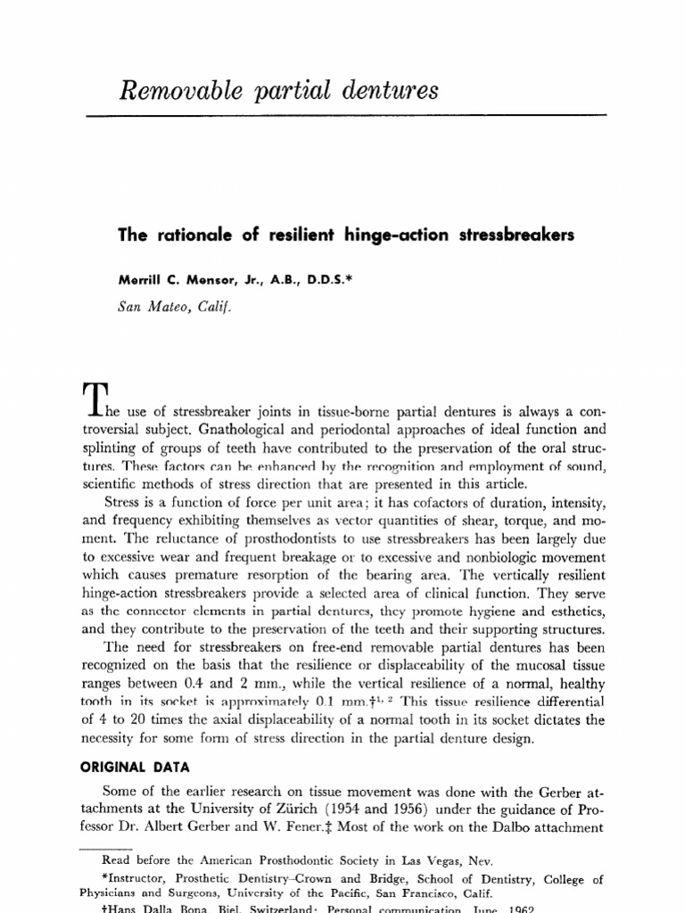 MENSOR The Rationale of Resilient Hinge-Action Stress Breakers JPD 1968 ...