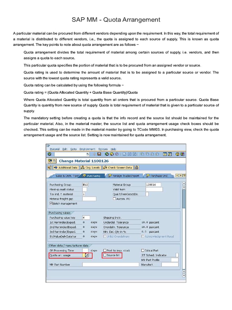 SAP MM - Step To Step Quota Arrangement | PDF