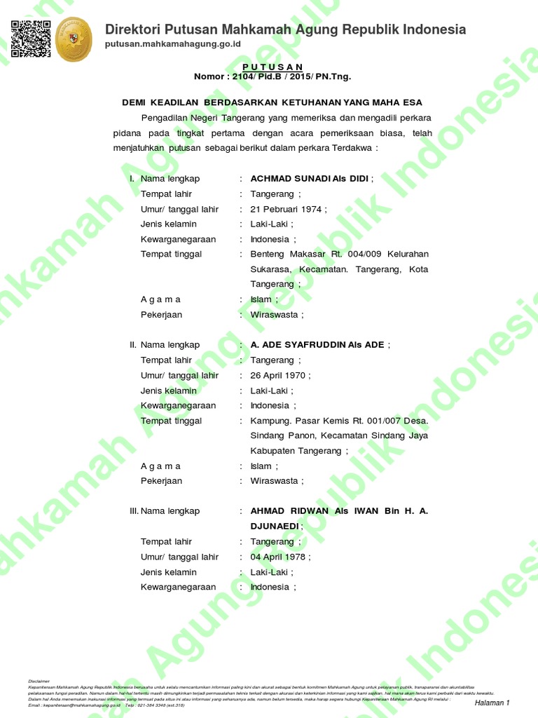 Putusan 2104 Pid.b 2015 PN - TNG 20230405110026 | PDF