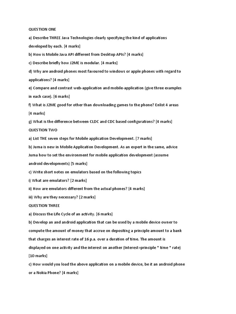 Mobile Programming Questions | PDF