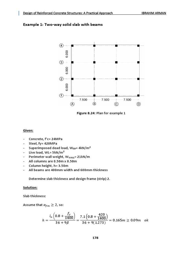 Example 1: Two-Way Solid Slab With Beams | PDF | Beam (Structure) | Bending