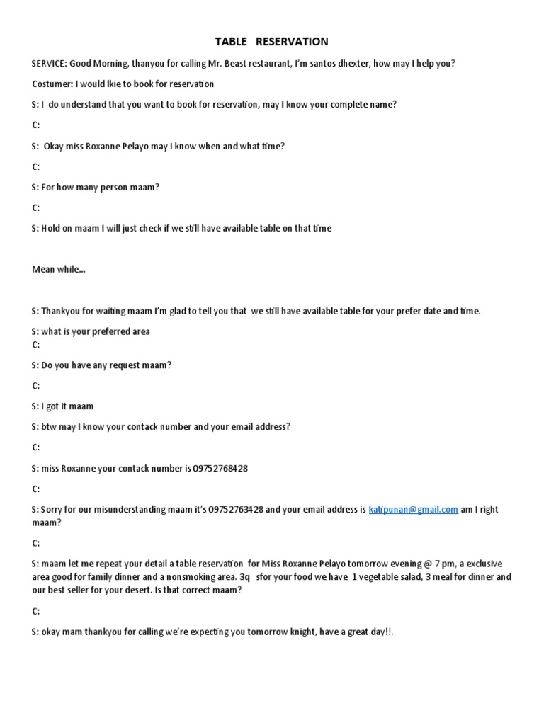 Table Reservation | PDF