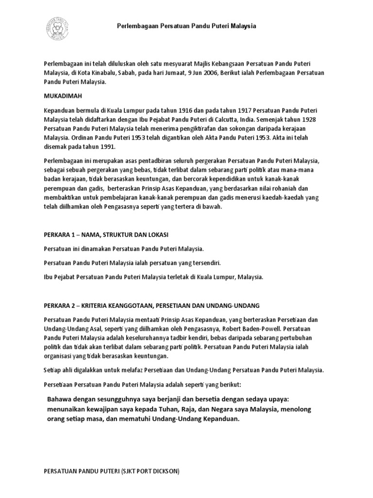 Perlembagaan Tunas Puteri | PDF