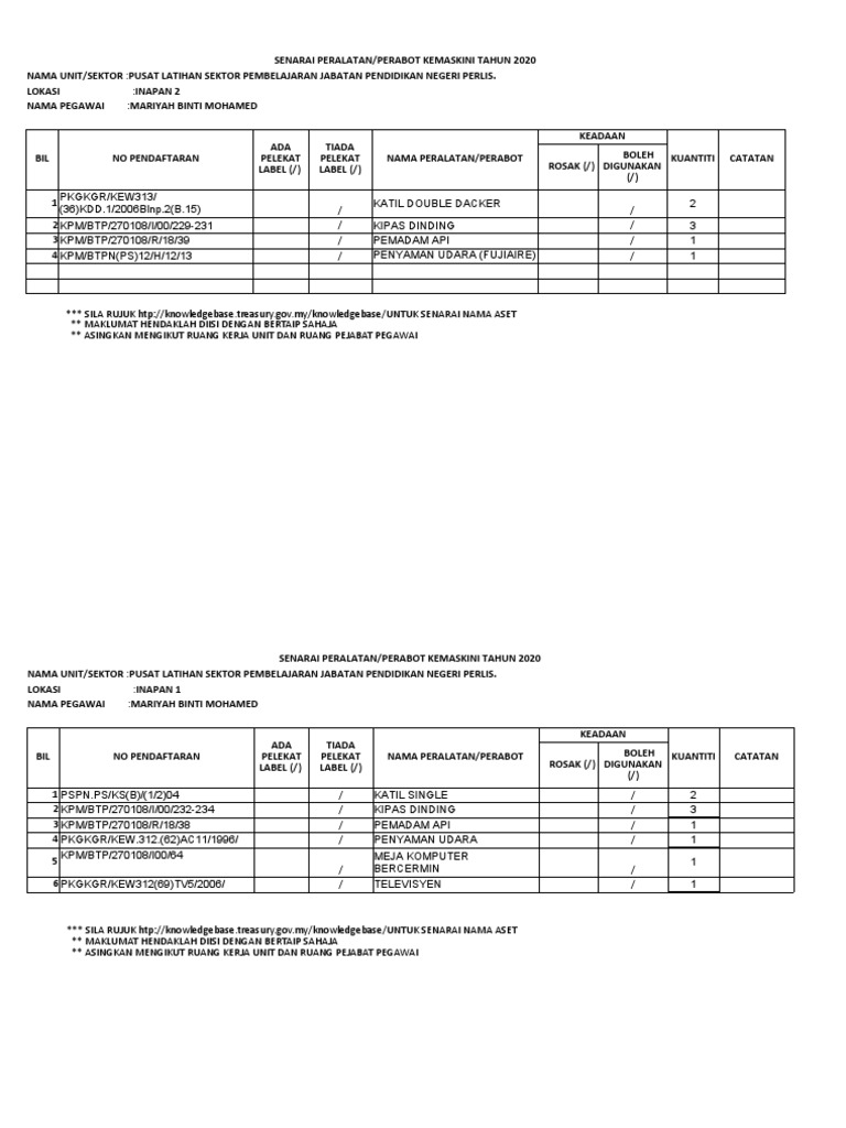 Borang Kemaskini Perabot | PDF