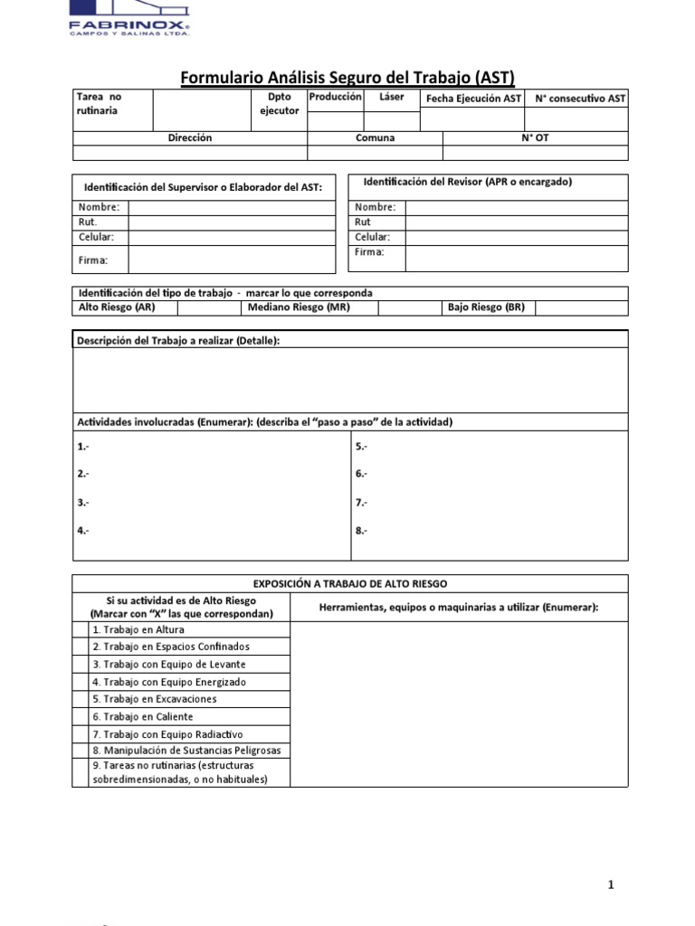 Formulario Análisis Seguro Del Trabajo (AST) | PDF | Soldadura | Construcción