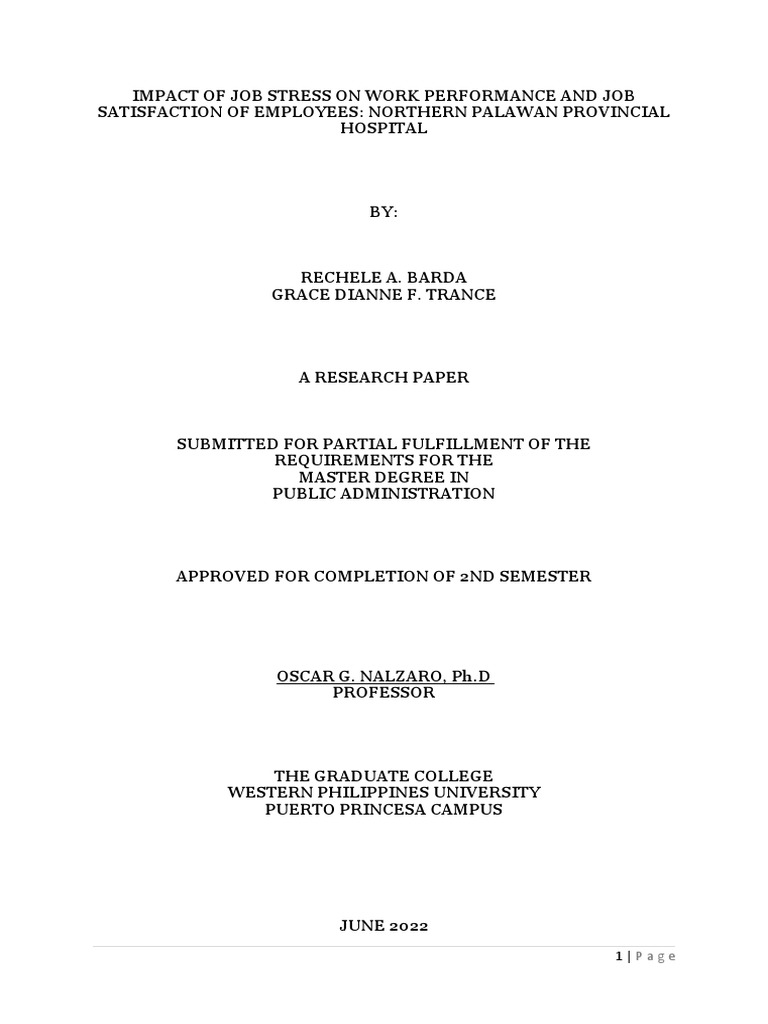 Examining the Impact of Job Stress on Work Performance and Job ...