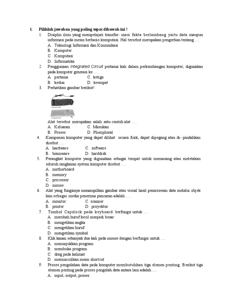 Latihan Soal Pas Informatika Kelas 7 Ganjil 2023 | PDF