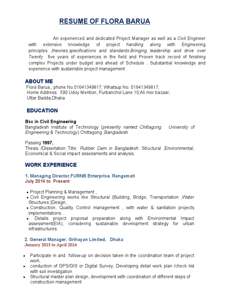 Resume of Flora Barua | PDF | Environmental Impact Assessment ...
