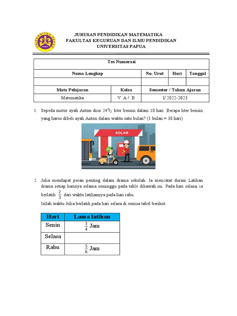 Tes Numerasi Perkalian Dan Pembagian Pecahan | PDF