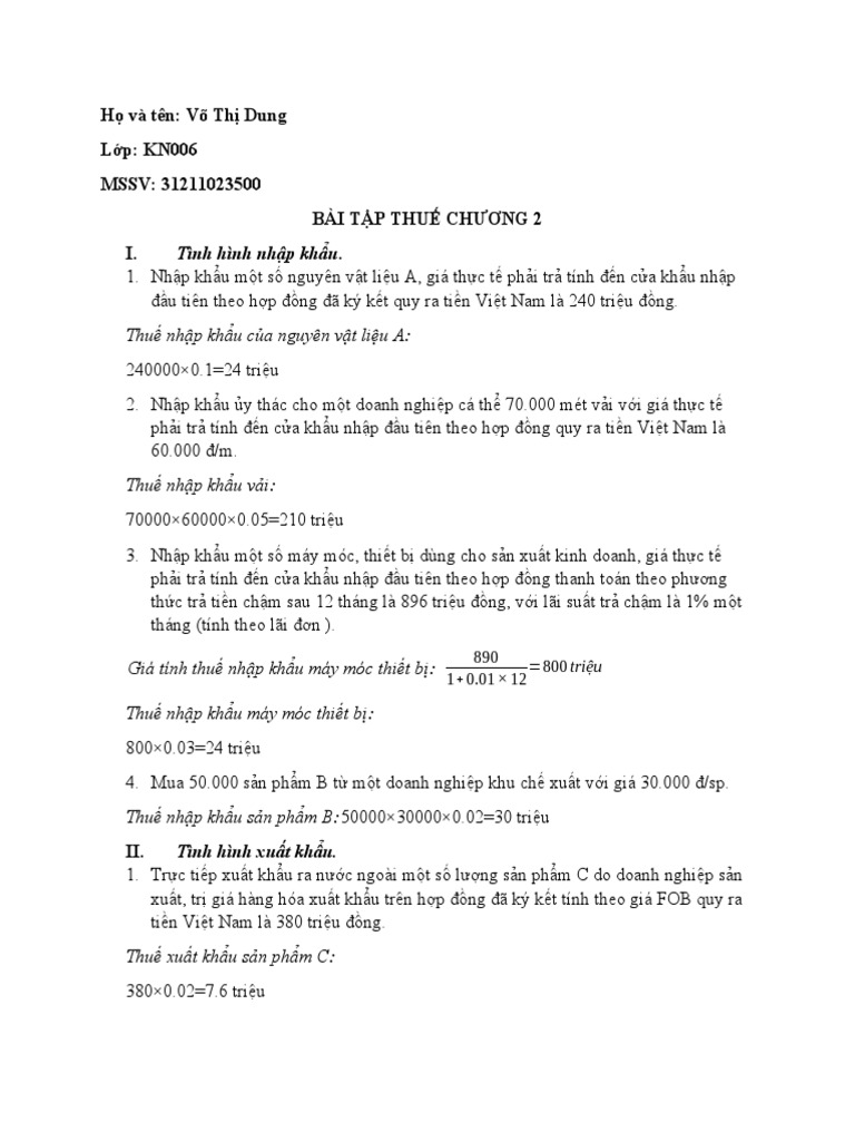 Bài tập thuế C2 | PDF