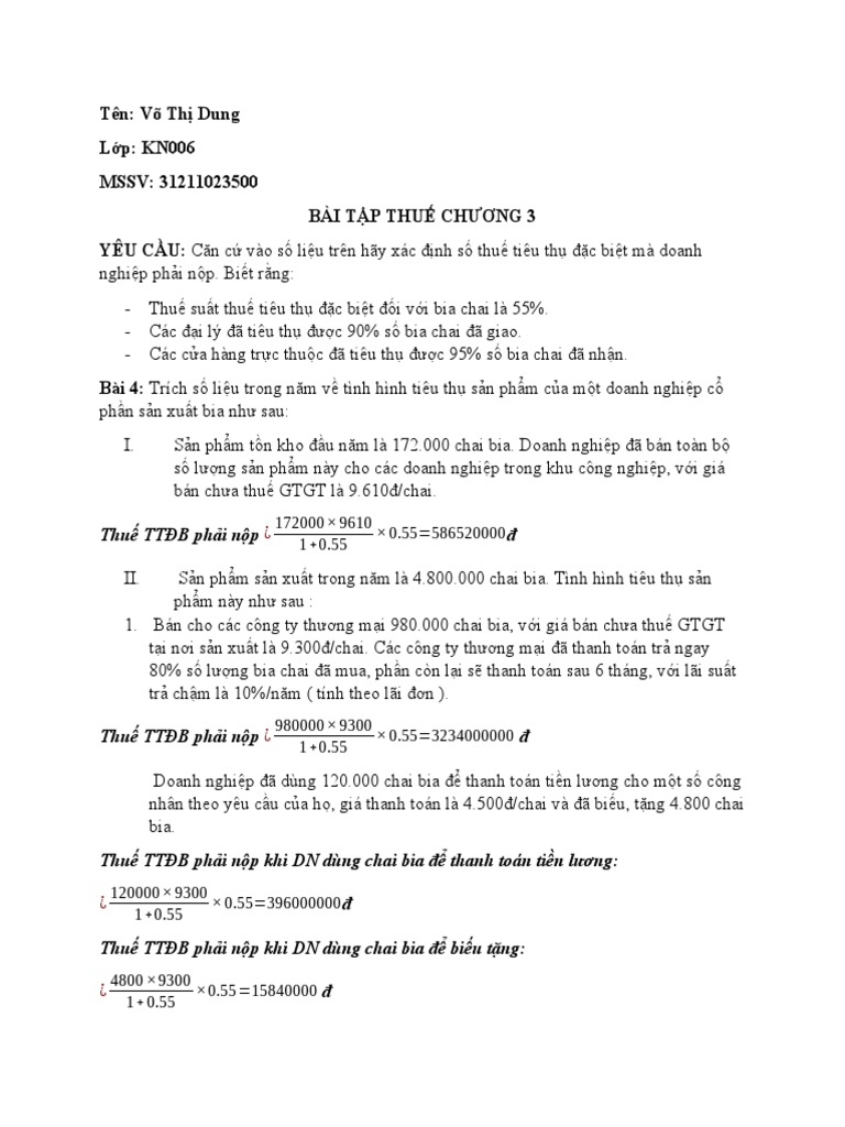 bài tập thuế C3 | PDF