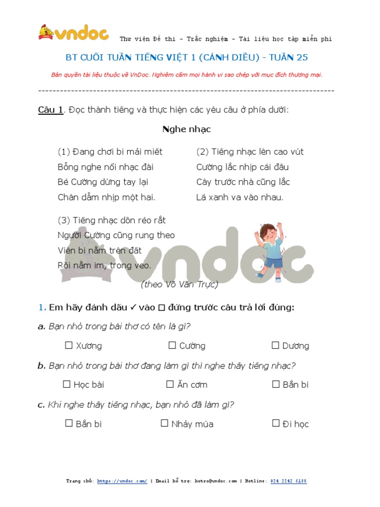 Bai Tap Cuoi Tuan Tieng Viet 1 Nang Cao Tuan 25 Sach Canh Dieu | PDF